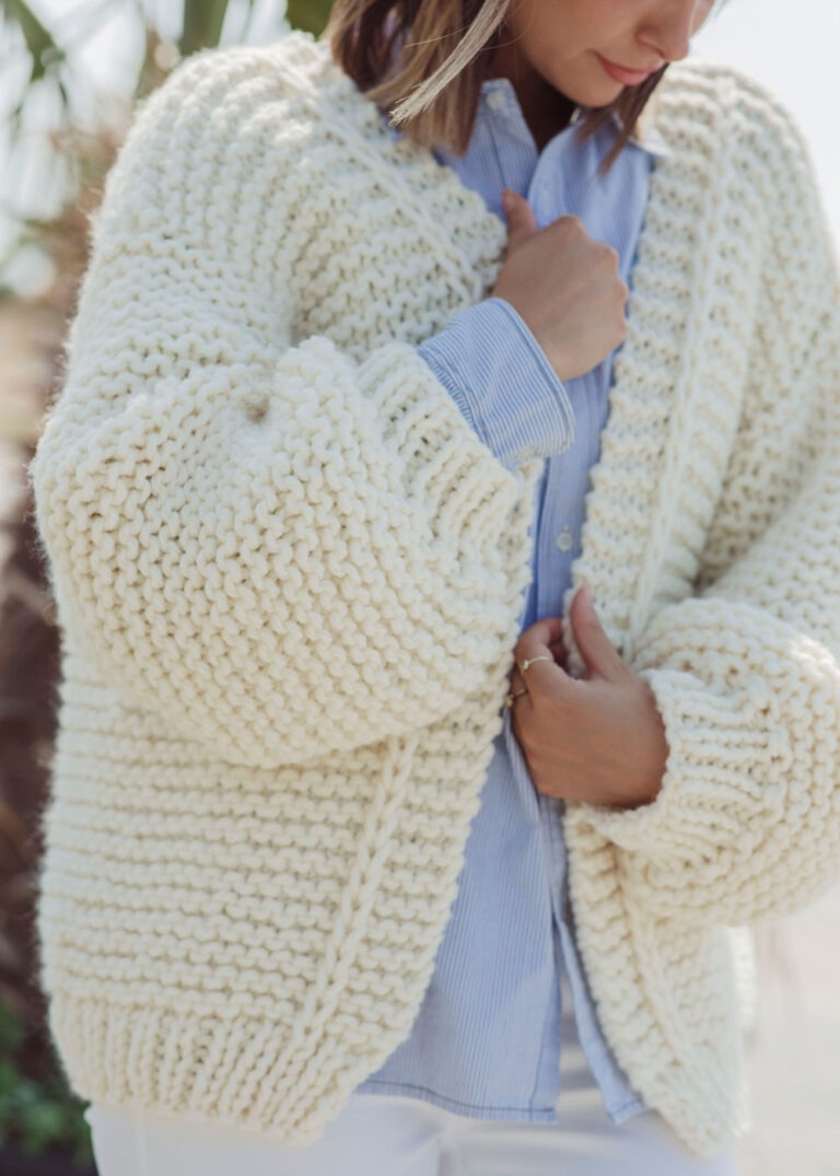 Cardigan Knit Pattern easy and unique – Through the Stitch